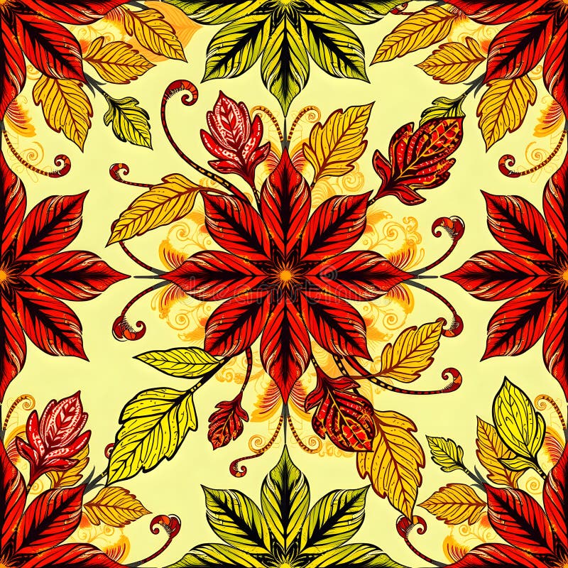 A Colorful Pattern of Leaves with Different Shapes and Sizes in a ...