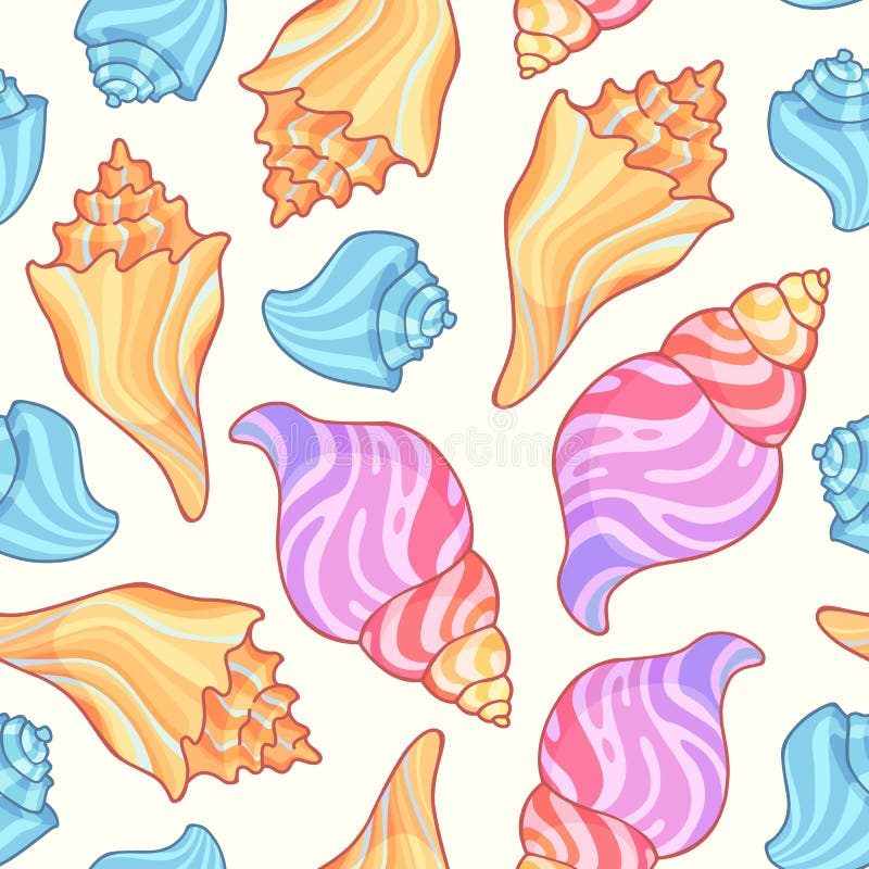 Colorful Pattern of Seashells in Cartoon Style Stock Vector ...