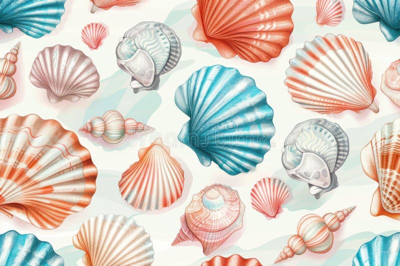 A Colorful Pattern of Shells on a White Background Stock Image - Image ...