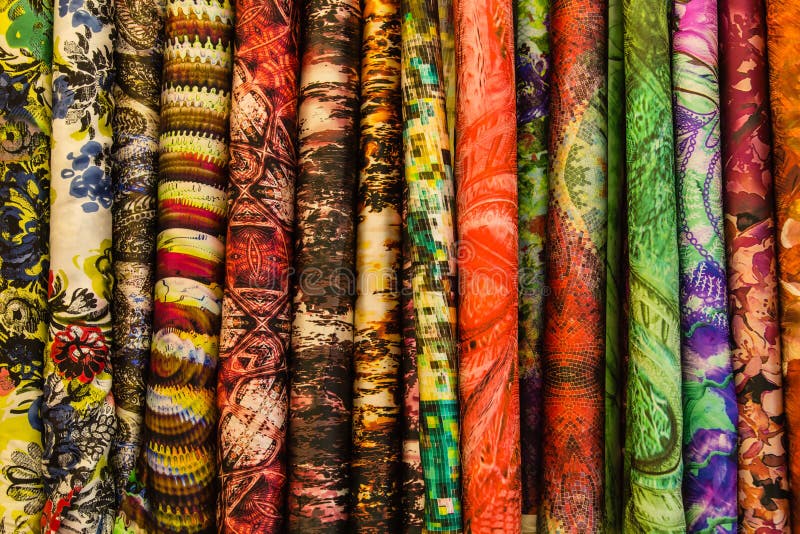 Colorful Pattern Silk Cloth Display Closeup View Stock Photo - Image of ...