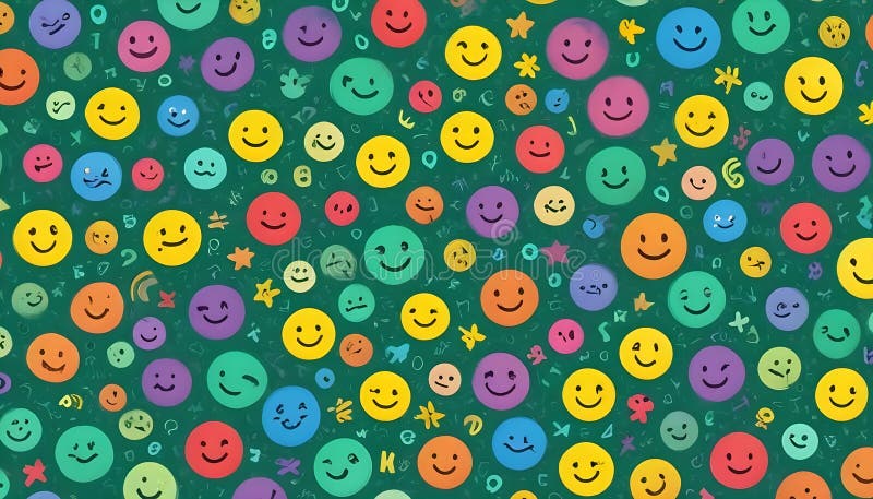 A Colorful Pattern of Smiley Faces and Other Doodles on a Green ...
