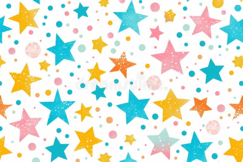 A Colorful Pattern with Stars and Dots on a White Background, in a Cute ...