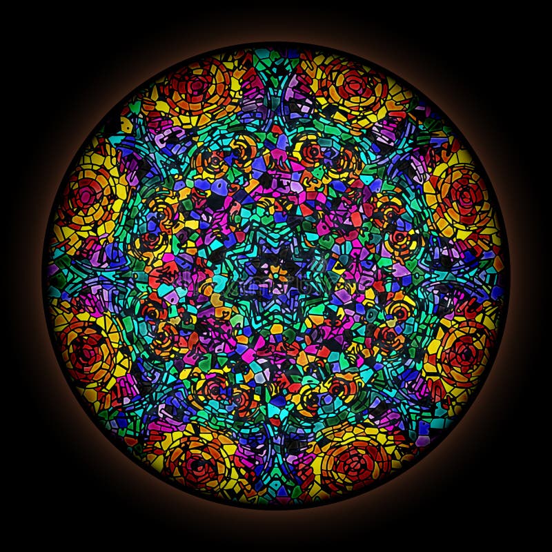 Colorful Pattern in Style of Gothic Stained Glass Window with Round ...