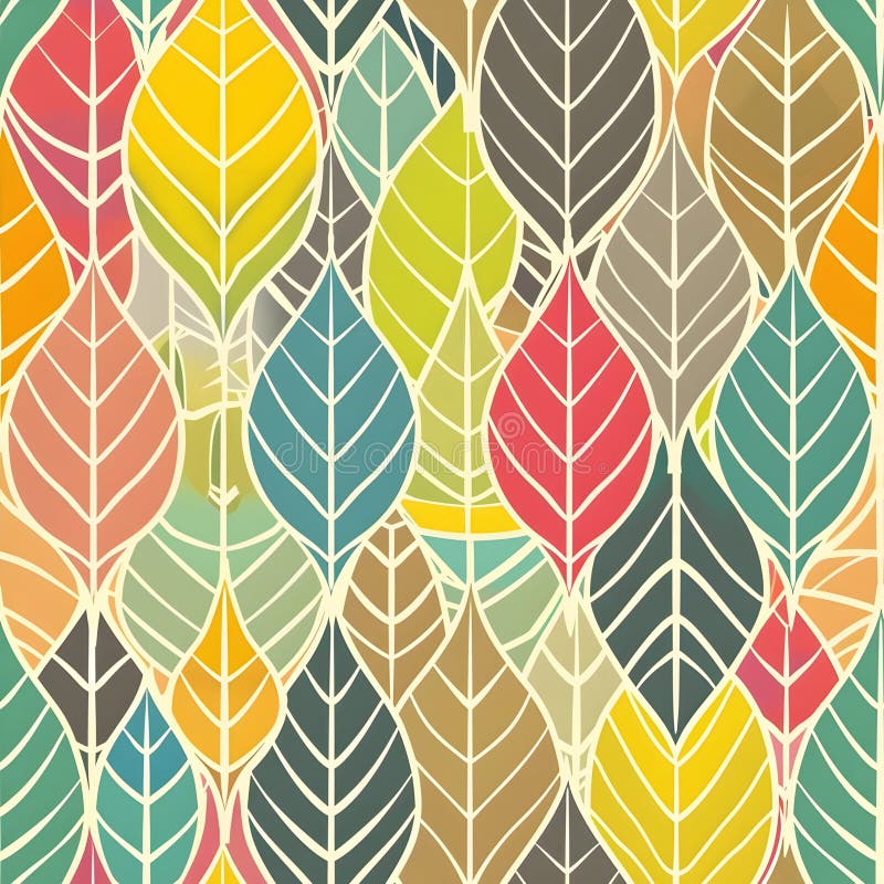 A Colorful Pattern of Stylized Leaves in Various Shapes and Colors ...