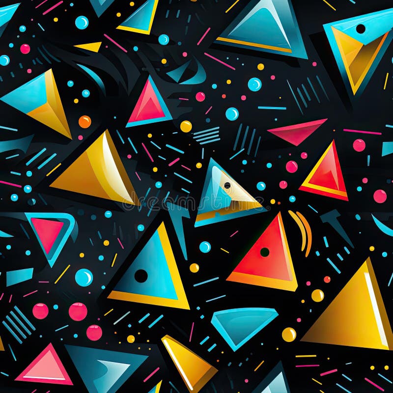 Colorful Pattern of Triangles and Shapes Inspired by the Memphis Design ...