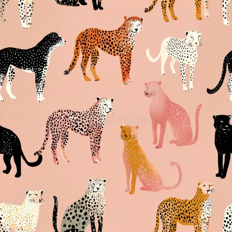 Colorful Pattern of Various Leopard and Cheetah Illustrations Stock ...