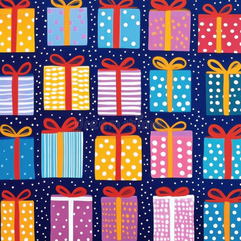 Colorful Pattern of Wrapped Birthday Gift Boxes on Blue Background ...