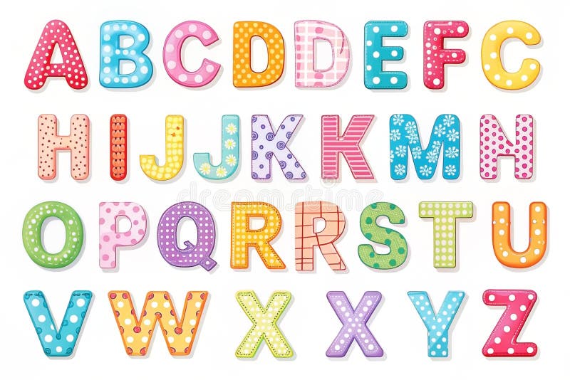 Colorful Patterned Alphabet Letters on White Educational, Craft, Design ...