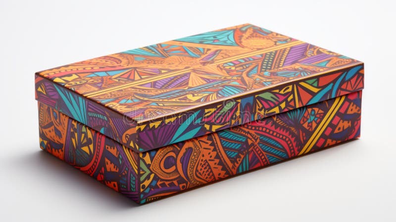 Colorful Patterned Box on White, Shadow Indicating Light, AI Created ...