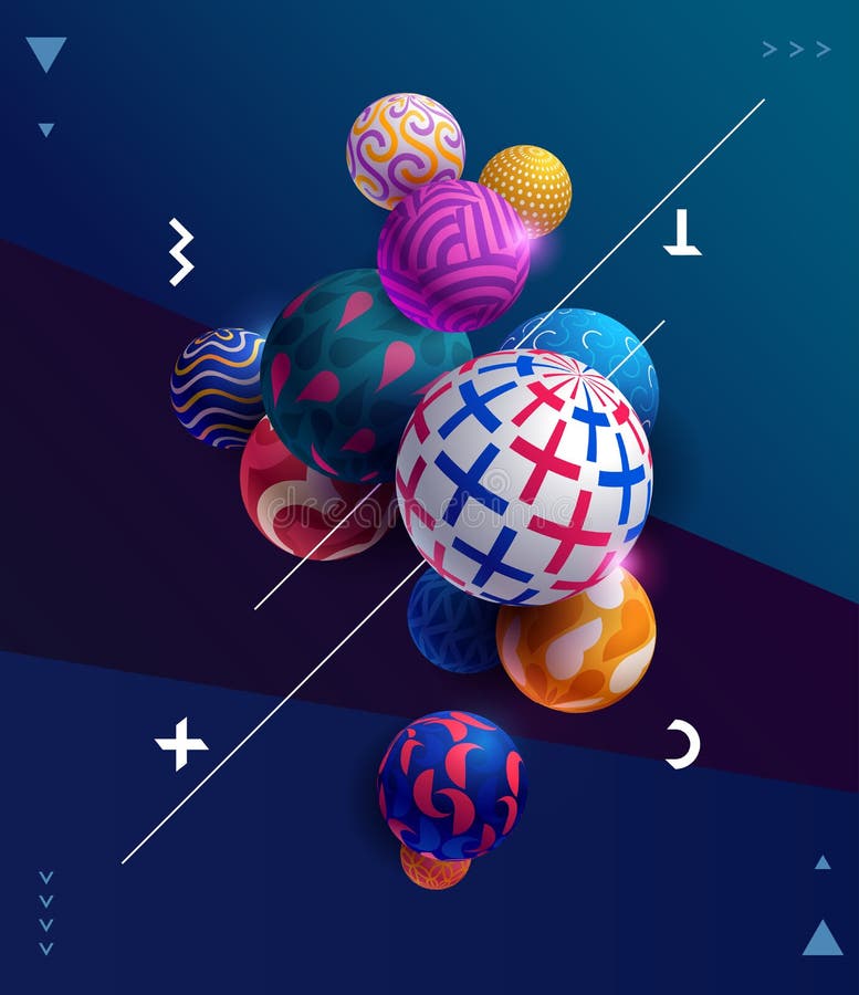 Colorful Patterned 3D Balls. Poster Template Stock Vector ...