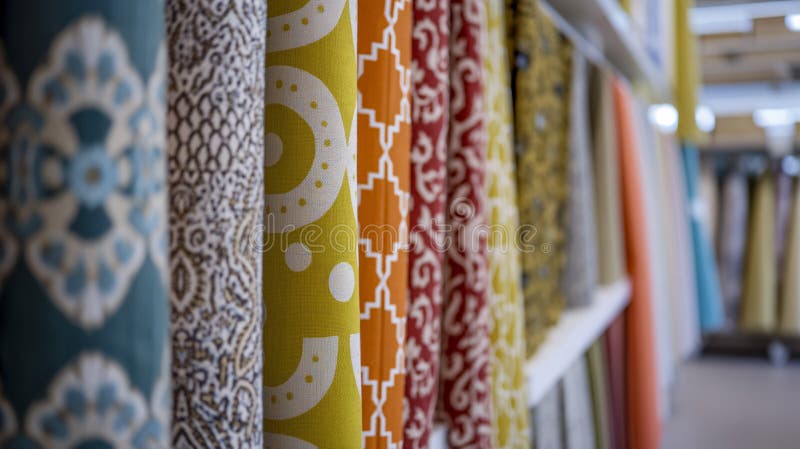 Colorful Patterned Fabrics on Display Stock Illustration - Illustration ...