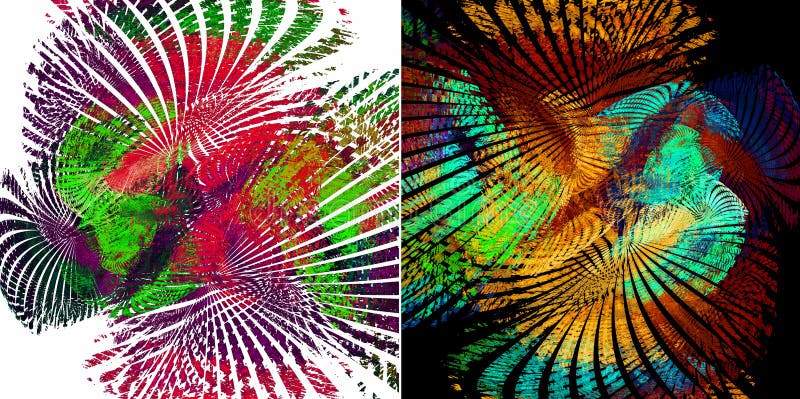 Colorful Patterned Rays Diverge on White and Black Backgrounds. Set of ...