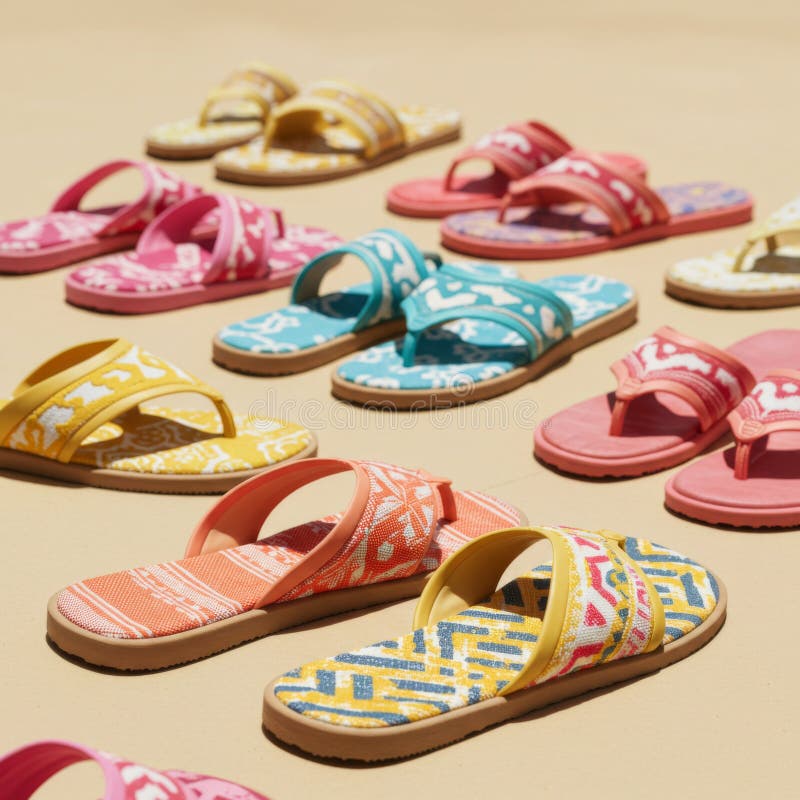 Colorful Patterned Sandals on Sandy Beach Stock Illustration ...