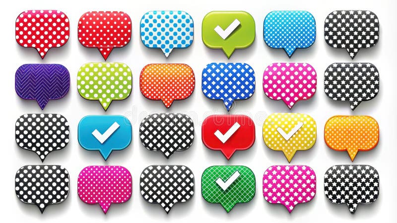 Colorful Patterned Speech Bubbles with Checkmarks a Diverse Set of ...
