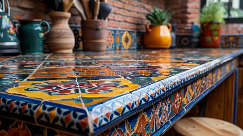 Colorful Patterned Tiles on a Counter. Stock Photo - Image of interior ...