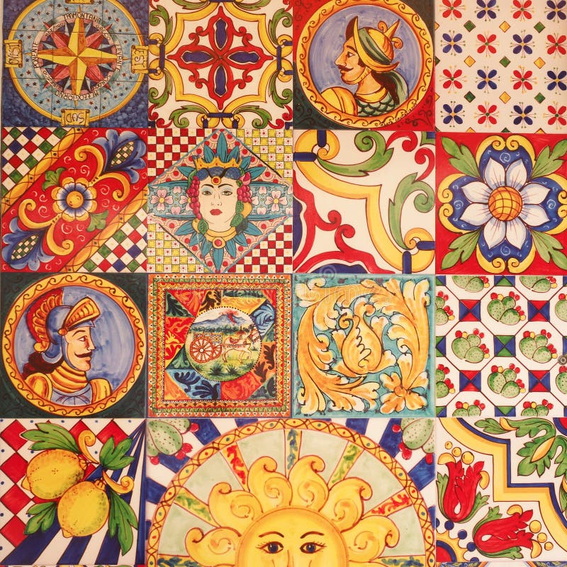 Patterned Tiles with the Theme of Sicily Editorial Image - Image of ...
