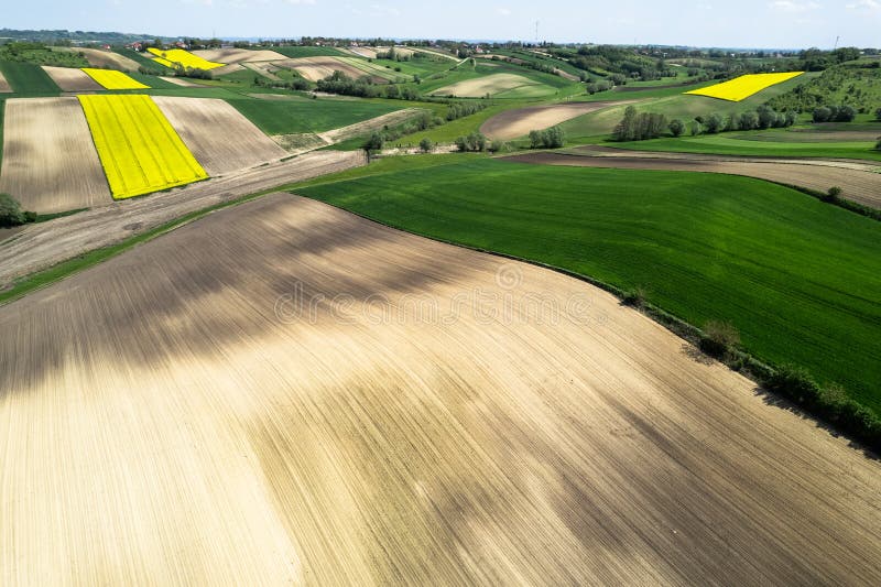 Colorful Patterns in Crop Fields at Farmland, Aerial View, Drone Photo ...