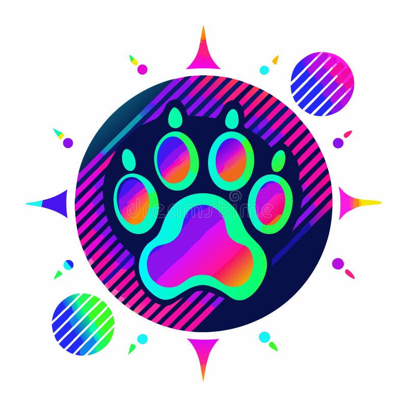 Colorful Paw Print in a Circle with a Geometric Pattern Stock Vector ...