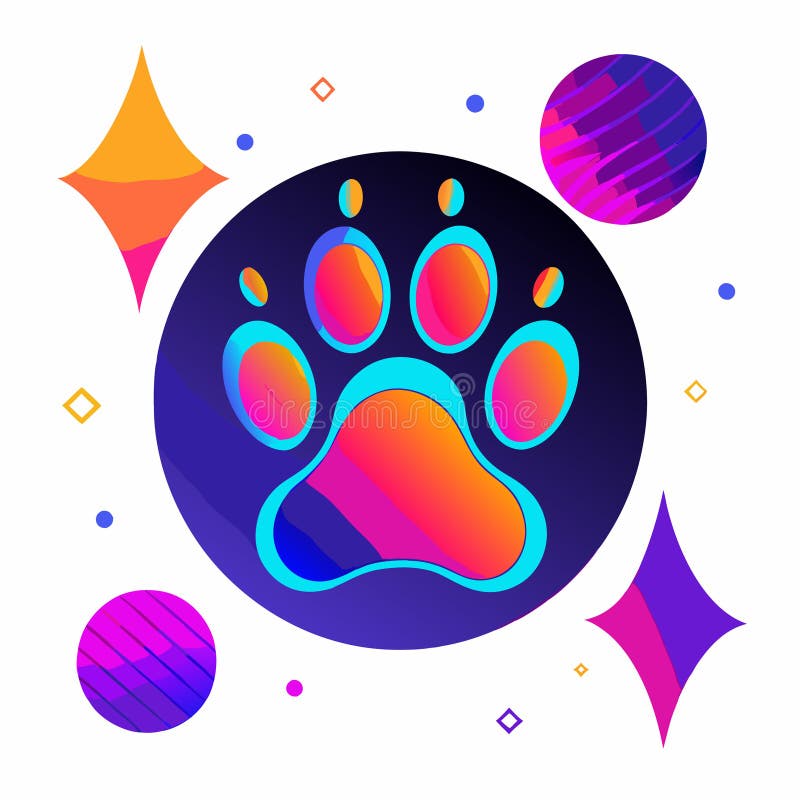 Colorful Paw Print Icon with Abstract Shapes Stock Vector ...
