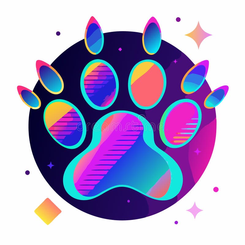 Colorful Paw Print with a Neon Glow Effect, on a Black Backgroun Stock ...