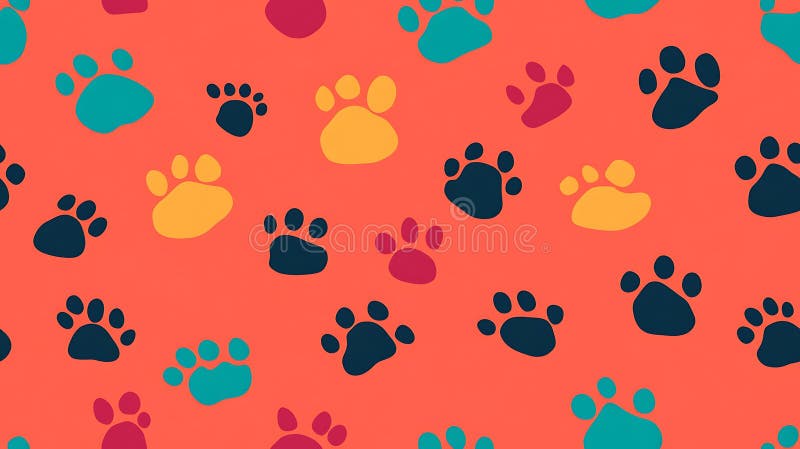 Colorful Paw Print Pattern on Orange Background Stock Illustration ...