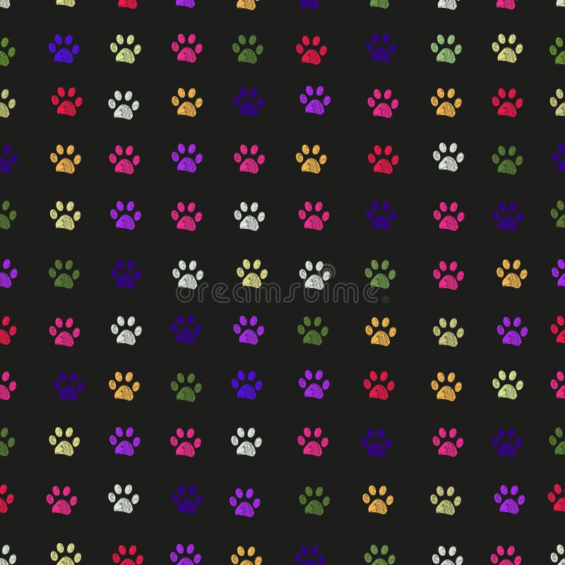 Colorful Paw Prints Seamless Fabric Design Pattern with Black ...