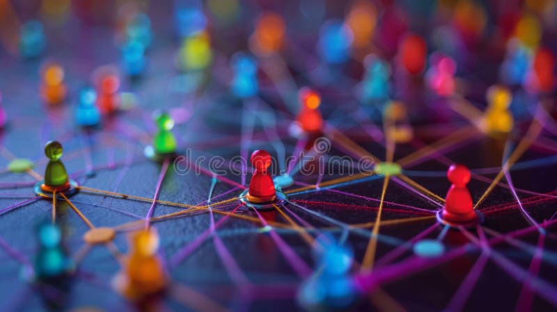 Colorful Pawns Connected by String To Symbolize Networking and ...