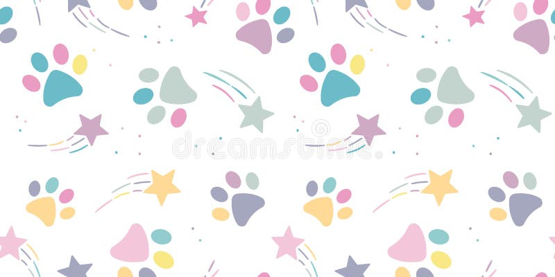Colorful Paws on White Background, Seamless Paw Pattern Stock Vector ...