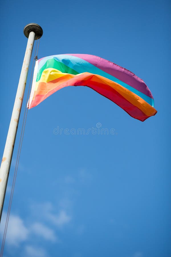 Colorful Peace Flag in Blue Sky Stock Image - Image of tolerant ...