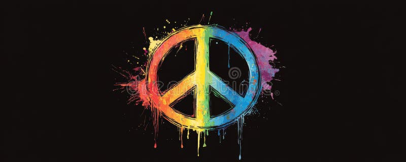 Colorful Peace Symbol on Black Background, Artistic Expression Concept ...