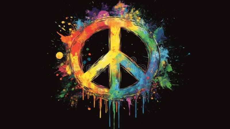 Colorful Peace Symbol with Splashes of Vibrant Paint on Black ...
