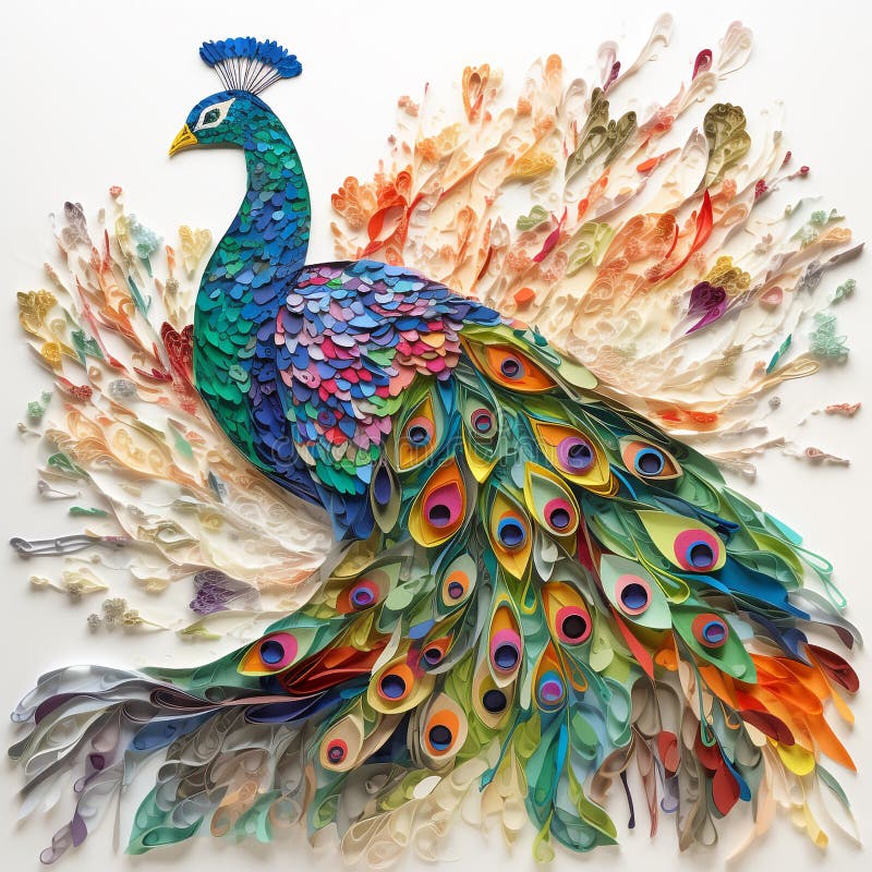A Colorful Peacock Made from Torn Paper Layers Stock Illustration ...