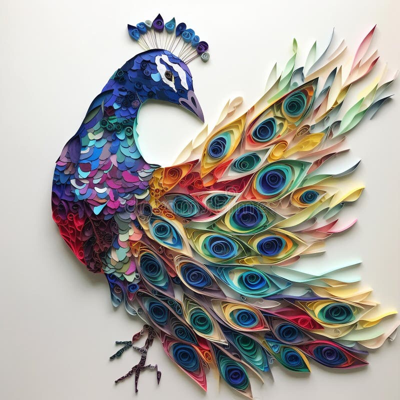 A Colorful Peacock Made from Torn Paper Layers Stock Illustration ...