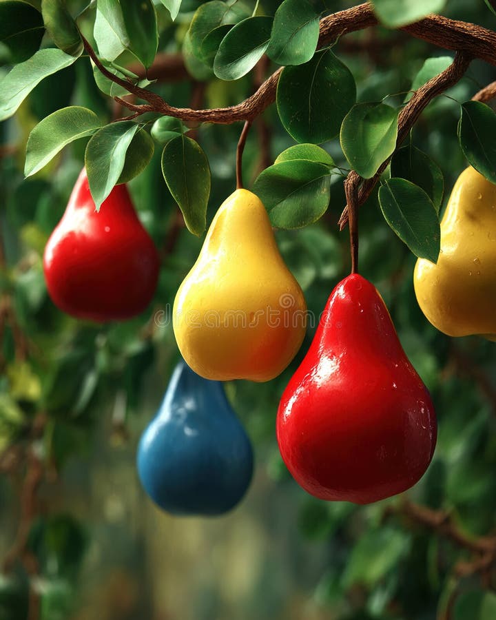 Colorful Pears Hanging from the Tree. Generative Ai Stock Image - Image ...