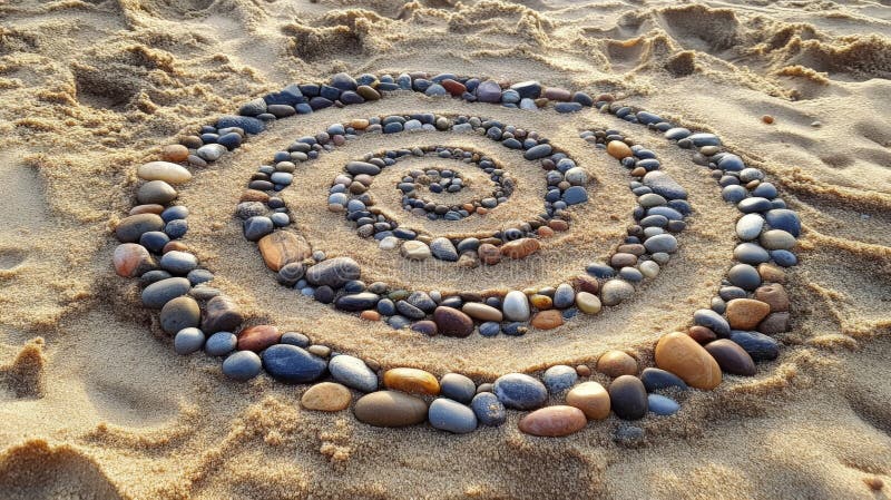 Colorful Pebble Spiral on Sandy Beach Stock Illustration - Illustration ...