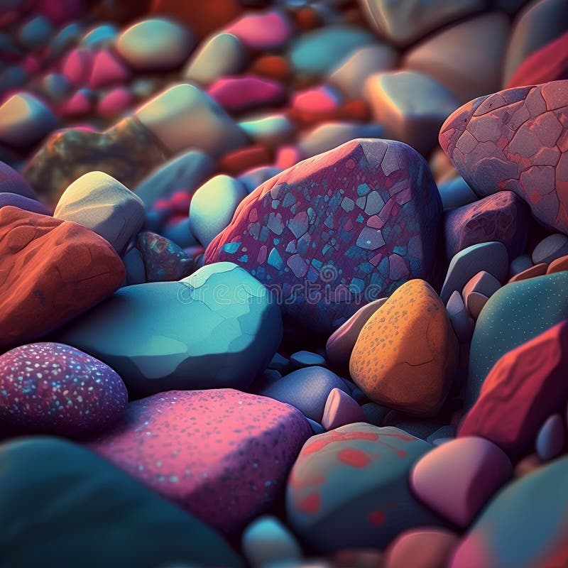 Colorful Pebble Stones on the Beach. 3d Render Stock Illustration ...