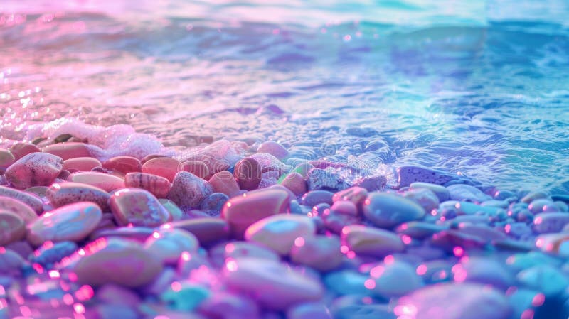 Colorful Pebbles on the Beach with Gentle Waves at Sunset Stock Photo ...
