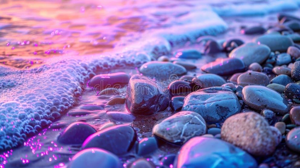 Colorful Pebbles on a Beach at Sunset Stock Image - Image of seascape ...