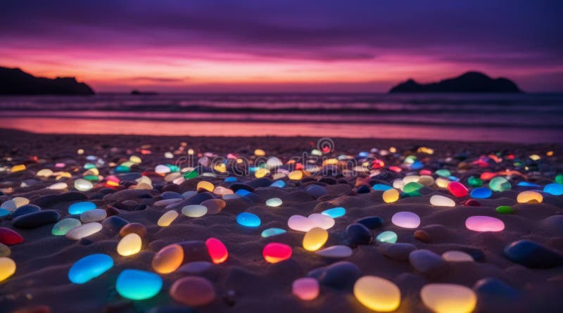 Colorful Pebbles on the Beach at Sunset Stock Illustration ...