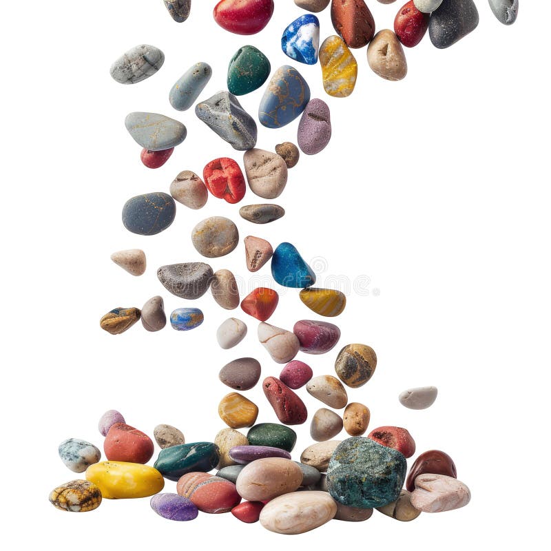 Colorful Pebbles Falling Down. Decorative Stones Isolated on White ...