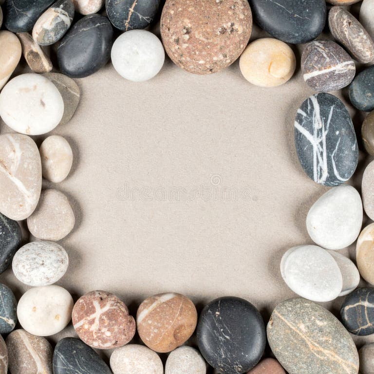 Colorful Pebbles Frame on Beige Sand Background Stock Illustration ...