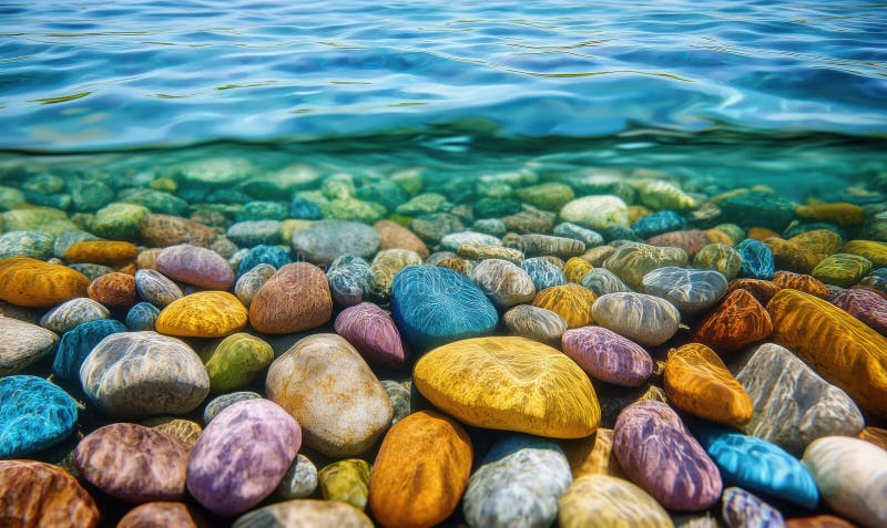 Colorful Pebbles Underwater Clear Blue Water Gentle Waves Stock Photos ...