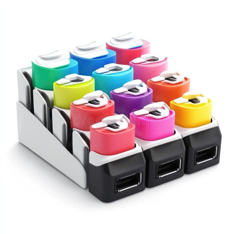 Colorful USB Flash Drives in Charging Station Stock Illustration ...