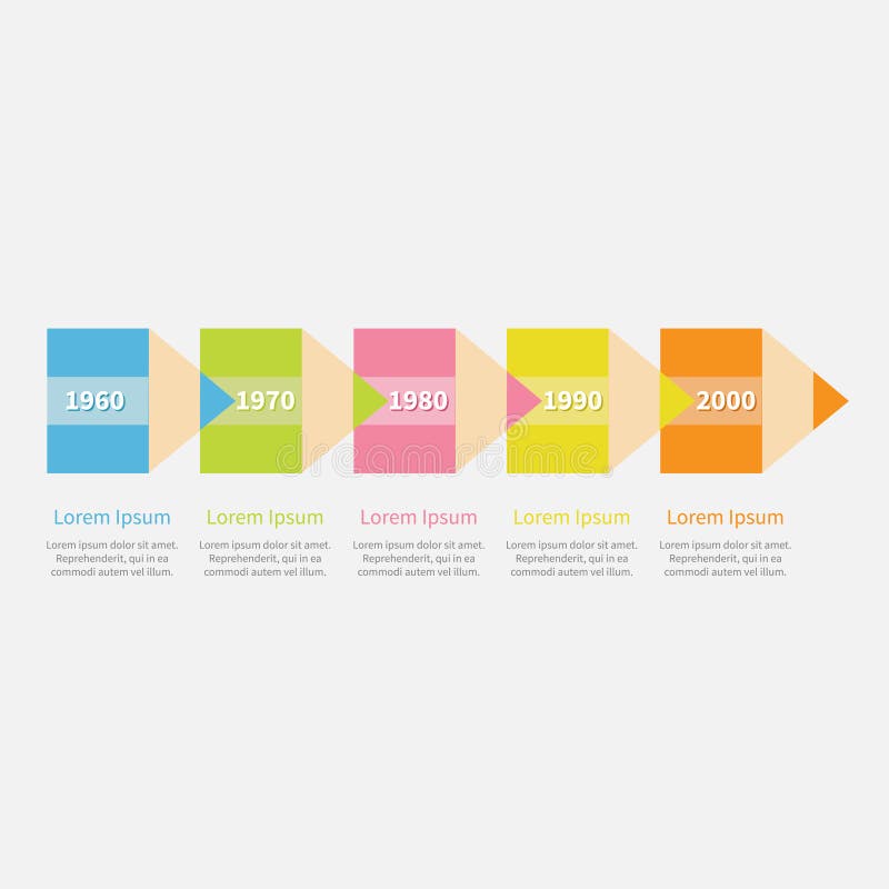 Colorful Pencil Arrow Five Step Timeline Infographic and Text. Template ...