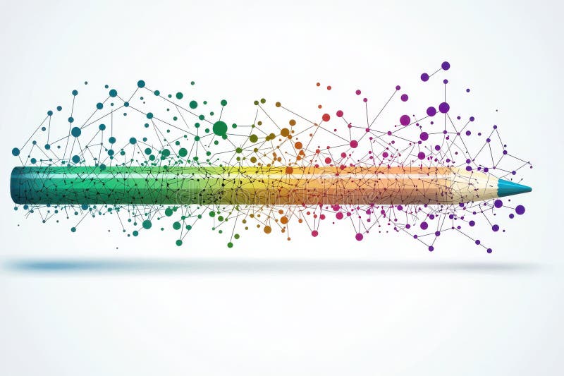 Colorful Pencil Connected by a Network of Vibrant Dots Forming a ...