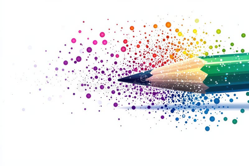 Colorful Pencil Connected by a Network of Vibrant Dots Forming a ...