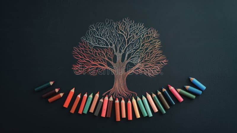 A Colorful Pencil Drawing of a Tree with Roots Extending To a Row of ...