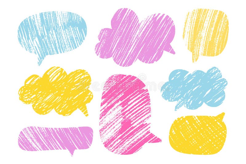 Colorful Pencil Pencil Drawn Speech Bubbles Set. Message Text Boxes ...