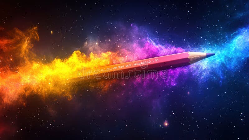 Colorful Pencil Soaring through Vibrant Nebula Space Stock Illustration ...