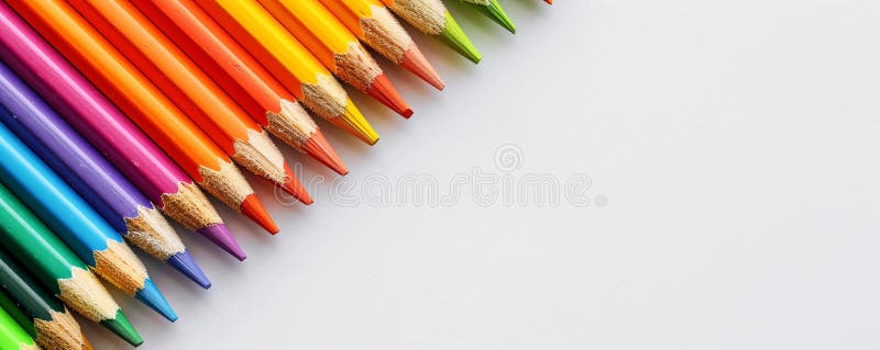 Colorful Pencils Aligned Diagonally on White Background Stock Image ...